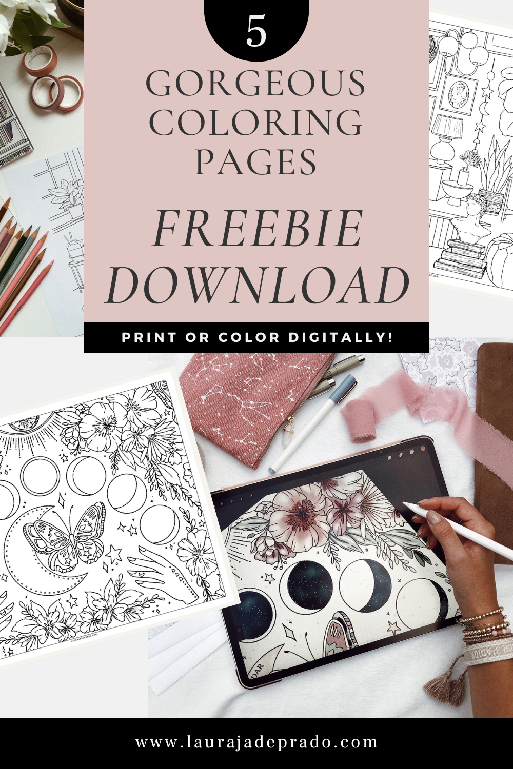 5 Gorgeous Digital Coloring Pages For Adults | Free Download - Laura ...